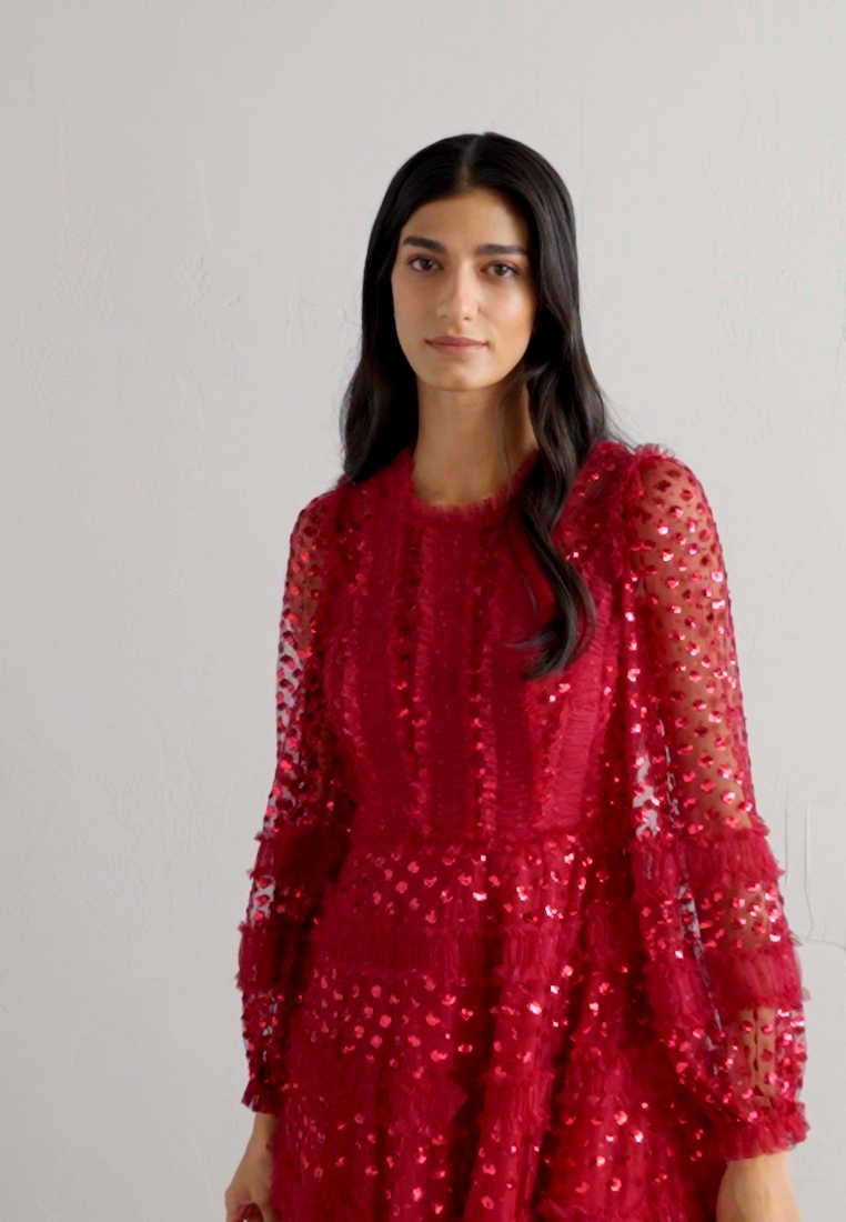 Needle & Thread DOT SHIMMER ANKLE GOWN - Ballkleid - deep red/rot ...